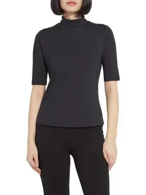 Lyssé Clara Mock Neck Short Sleeve Top - Black