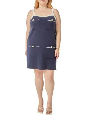 English Factory Contrast Trim Patch Pocket Dress - Navy/white