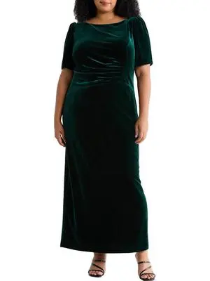 JESSICA HOWARD Boatneck Velvet Gown - Hunter