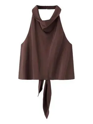 Mango Drape Halter Crop Top - Brown