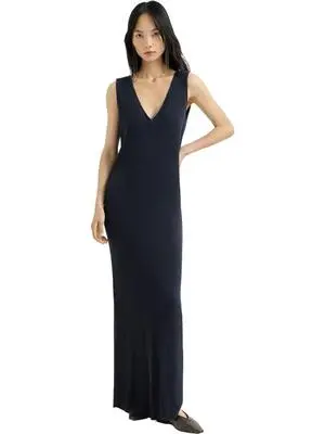 Brunello Cucinelli Cotton Rib Knit Dress With Precious Strap - Blue