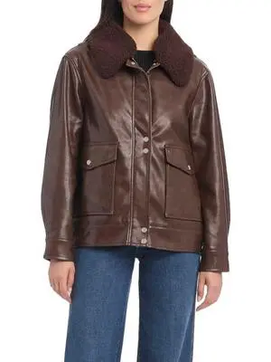 Sanctuary Faux Leather Bomber Jacket - Distressed Mocha