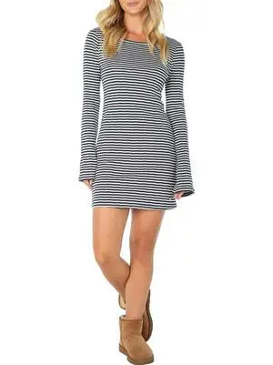 Roxy Hermosa Stripe Long Sleeve Minidress - Anthracite