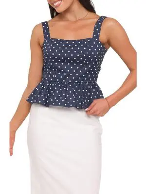 PETAL & PUP Paula Dot Ruffle Sleeveless Top - Navy