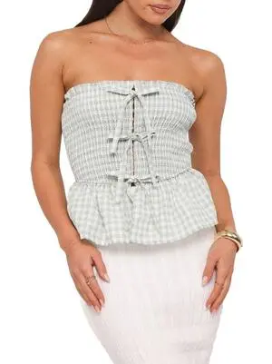 PETAL & PUP Carina Smocked Bow Strapless Top - Mint