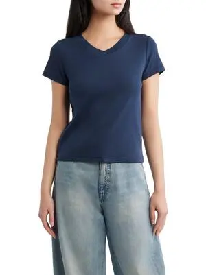 DL1961 Shrunken V-neck Tee - Navy
