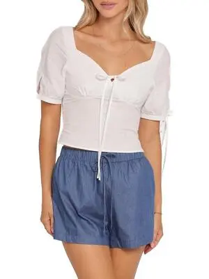 PETAL & PUP Eithne Sweetheart Neck Top With Tie Cuffs - White