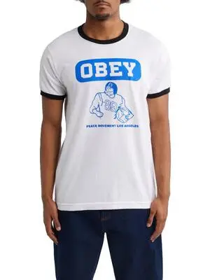 Obey Peace Movement Graphic Ringer T-shirt - White/black