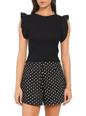 PETAL & PUP Kathleen Ruffle Sleeve Knit Top - Black