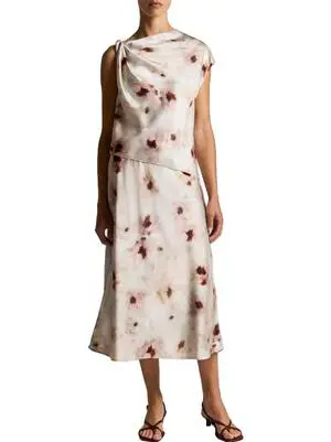 Vince Watercolor Floral Print Midi Skirt - Soft Peony