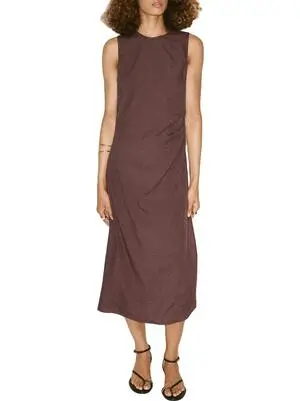 Mango Ruched Side Tie Dress - Brown