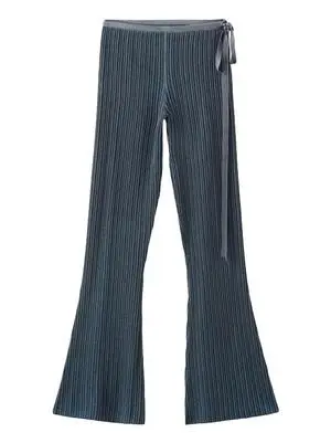 Mango Ribbed Flare Leg Pants - Dark Blue