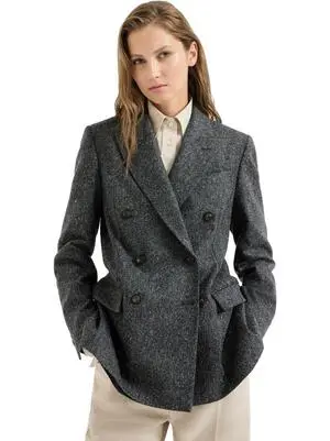 Brunello Cucinelli Virgin Wool Donegal Blazer With Monili - Anthracite