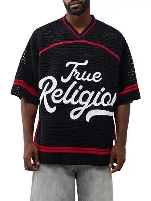 True Religion Crochet Football Jersey - Black