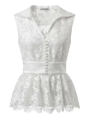 LOR REIN Elio Lace Peplum Top - White