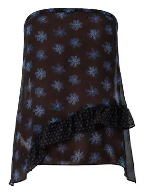 Carmen Says Palma Flower Print Strapless Asymmetric Top - Brown