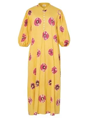 PAR Y ESCALA Jamu Printed Puff Sleeve Cotton Dress - Yellow