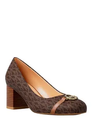 Michael Kors Dori Signature Logo Block Heel Pump - Brown
