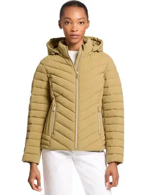 Michael Kors Chevron Quilted Jacket Green