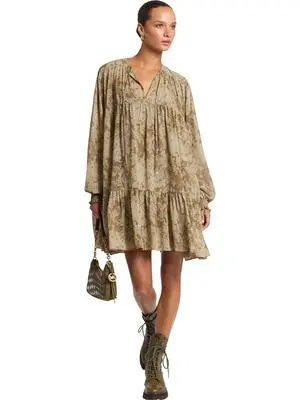 Michael Kors Floral Georgette Tiered Dress - Green