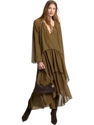Michael Kors Ruffled Georgette High-low Maxi Dress - Green