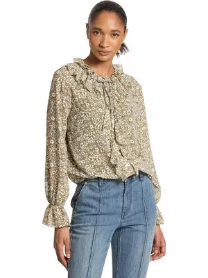 Michael Kors Floral Print Georgette Ruffle Blouse - Green