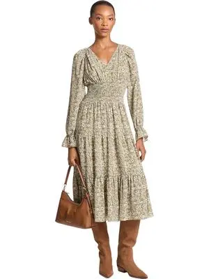 Michael Kors Floral Print Georgette Midi Dress - Green
