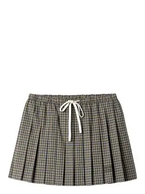 Miu Miu Pleated Checked Flannel Miniskirt - Grey/sand