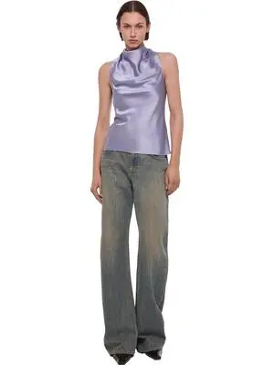 Helmut Lang Silk Tie-neck Top - Aleutian