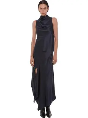 Helmut Lang Silk Tie-neck Top - Navy