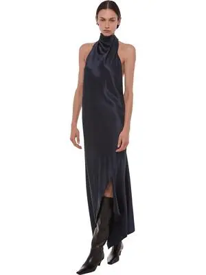 Helmut Lang Silk Tie Scarf Dress Navy