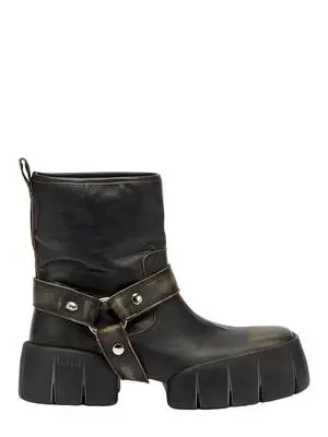 DIESEL® D-tex Distressed Leather Harness Ankle Boots - Brown