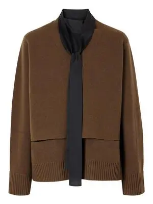 Sacai Scarf-detailed Wool Cardigan - Brown