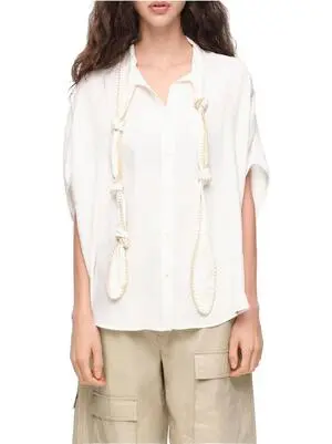 Bimba Y Lola Knotted Neckline Cape Shirt - White