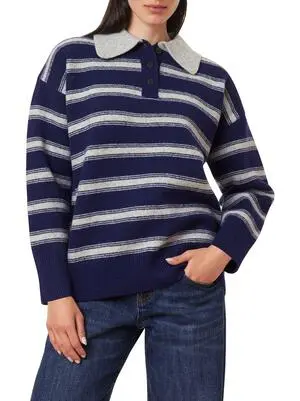 Habitual Striped Polo Sweater - New Navy