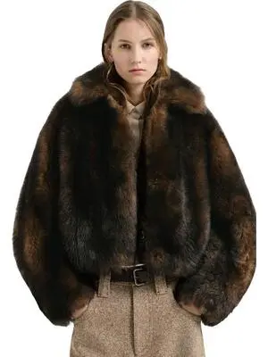 BRUNELLO CUCINELLI Soft Shearling Outerwear Jacket With Shiny Zipper Pull