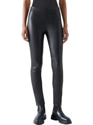 Akris Leather Front Jersey Back Leggings - Black