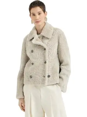 Brunello Cucinelli Fuzzy Shearling Pea Coat - Ivory