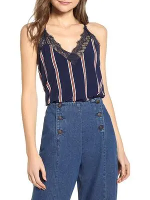 VERO MODA VERO MODA Lace Trim Stripe Knit Top