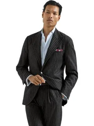 Brunello Cucinelli Virgin Wool And Cashmere Chalk Stripe Flannel Deconstructed Blazer With Large Peak Lapels And Metal Buttons - Anthracite