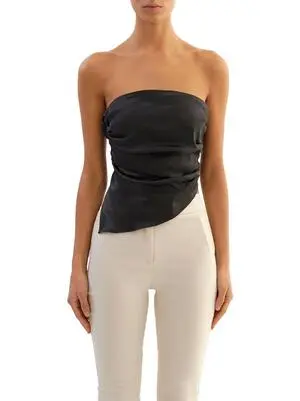 LAMARQUE Baila | Asymmetric Satin Scarf Top - Black