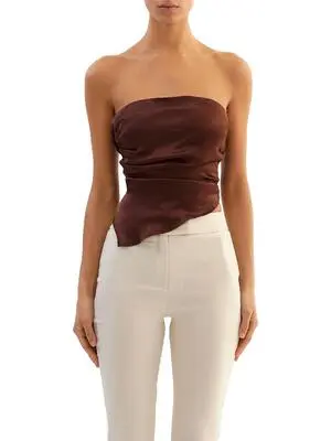 LAMARQUE Baila | Asymmetric Satin Scarf Top - Brown
