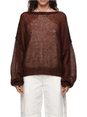Bimba Y Lola Mohair Blend Boat Neck Sweater - Brown
