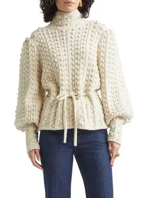 Zimmermann Valiant Wool Bauble Turtleneck Sweater - Cream