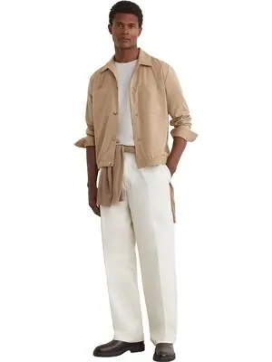 REISS Penge Brushed Twin-pocket Overshirt With Wool - Camel Brown