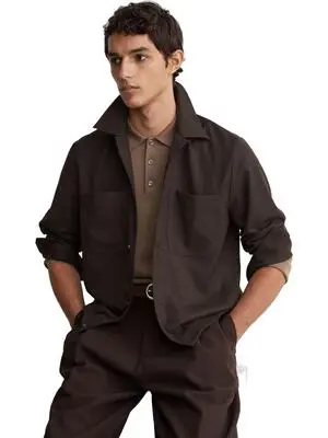 REISS Penge Brushed Twin-pocket Overshirt With Wool - Chocolate Brown