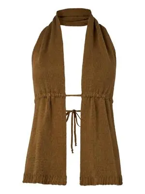 PAR Y ESCALA Sl Open Back Tie Detail Cotton Top - Gold