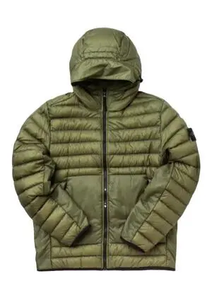 Stone Island Logo-patch Hooded Puffer Jacket - Olive Green