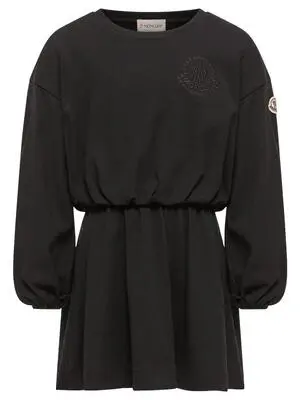 Moncler Embroidered Flowers Long Sleeve Cotton Dress - Black