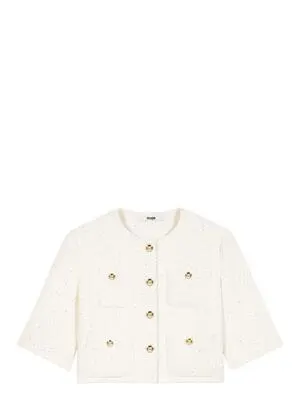 Maje Short-sleeved Tweed Jacket - White